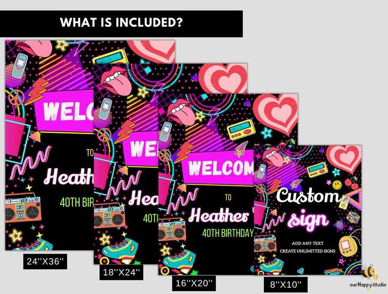Editable 80S Baby 90S Made Me Welcome Sign, Back to the 80S Neon Party ...