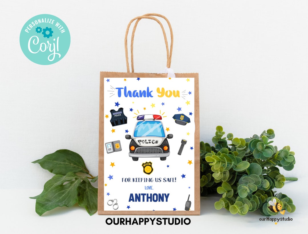 Editable Police Birthday Gift Bag Label Police Officer Cop Invite ...