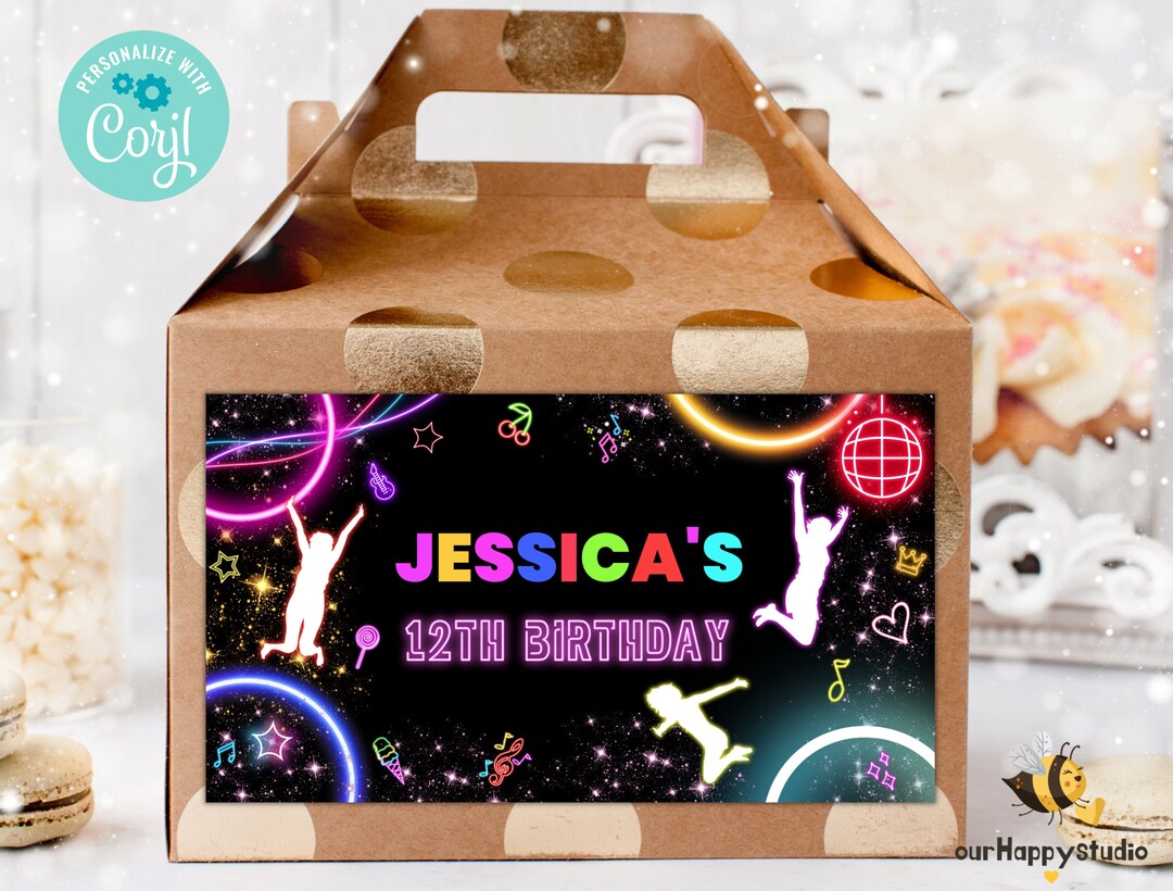 Editable Jump Party Birthday Gable Box Glow Jump Trampoline Party ...
