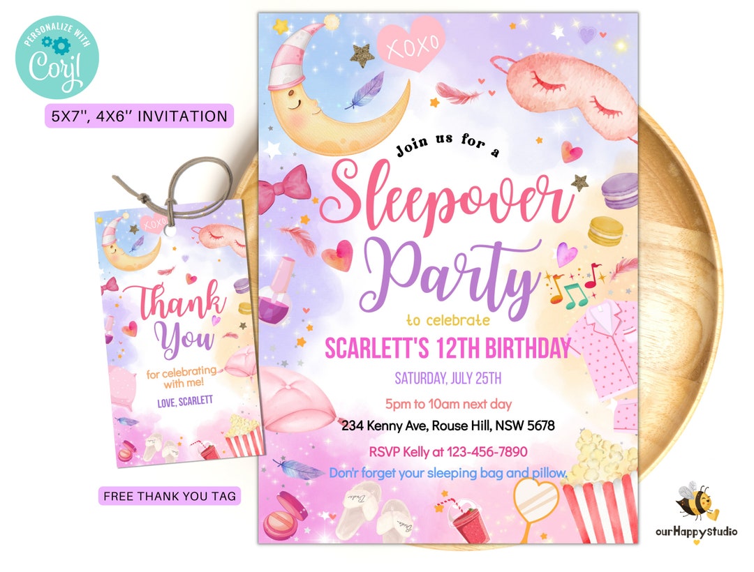 Editable Sleepover Birthday Invite Slumber Party Birthday - Etsy