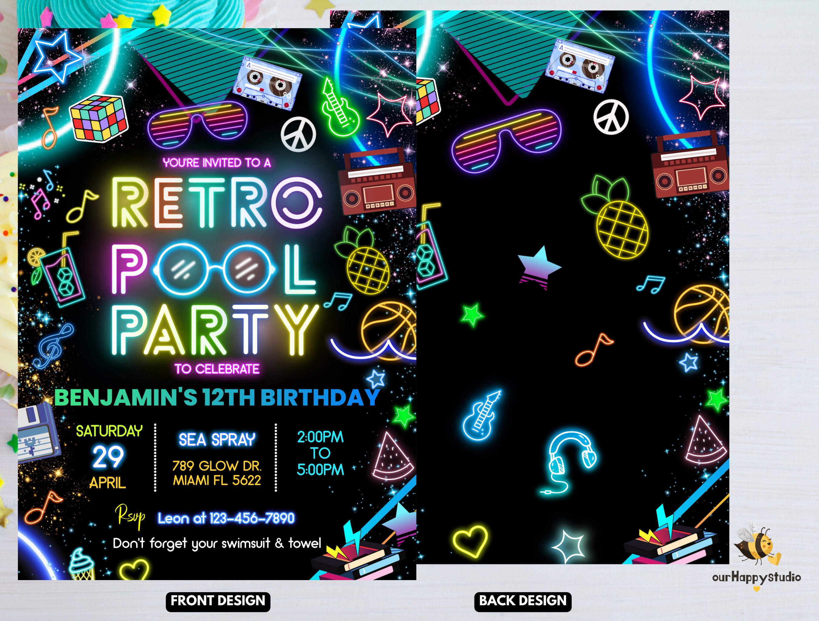 Editable Retro Pool Party Invitation 80s Water Park Invite - Etsy Australia