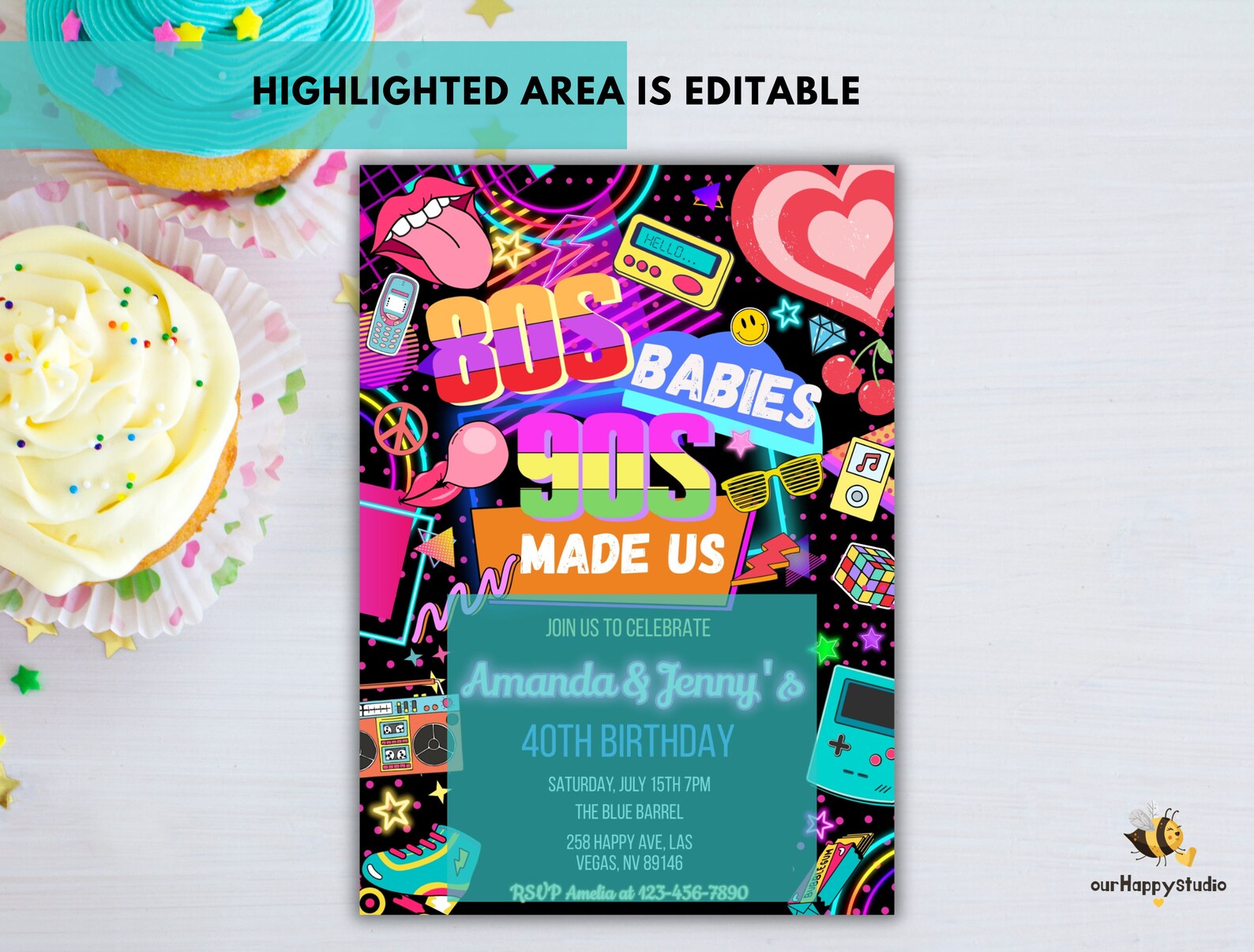Editable 80S Babies 90s Made Us Birthday Party Invitation Joint 90s ...