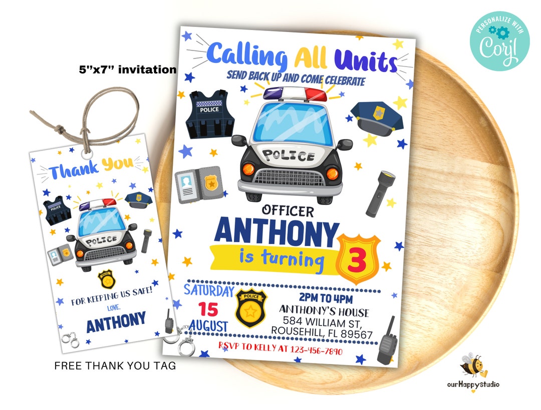 Editable Police Birthday Invitation Template Police Officer Invitation ...