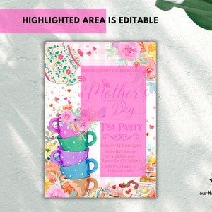 Editable Mother's Day Tea Party Invitation Mothers Day Brunch Invite ...