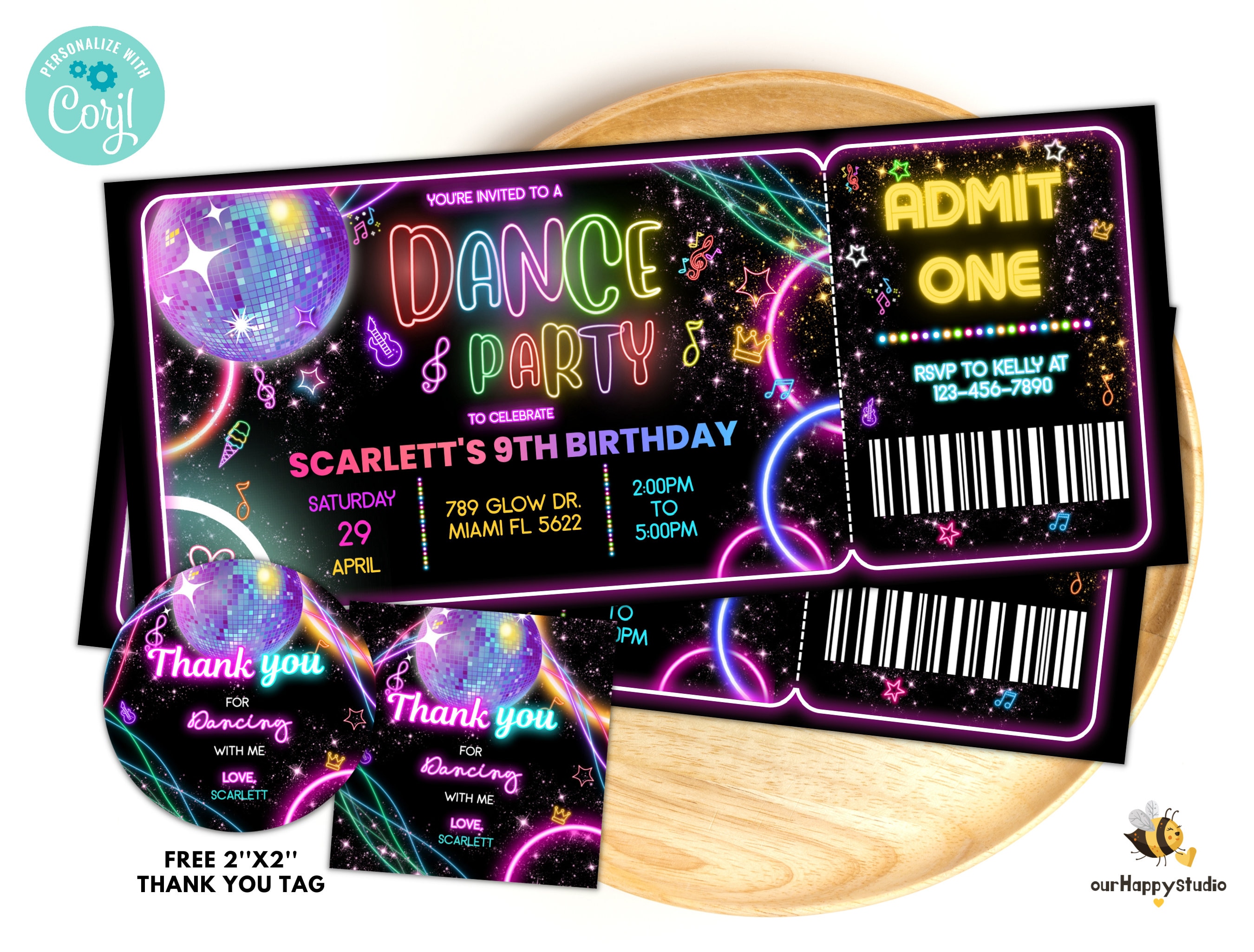 Editable Dance Party Birthday Invitation Ticket, Dance Gender Neutral ...
