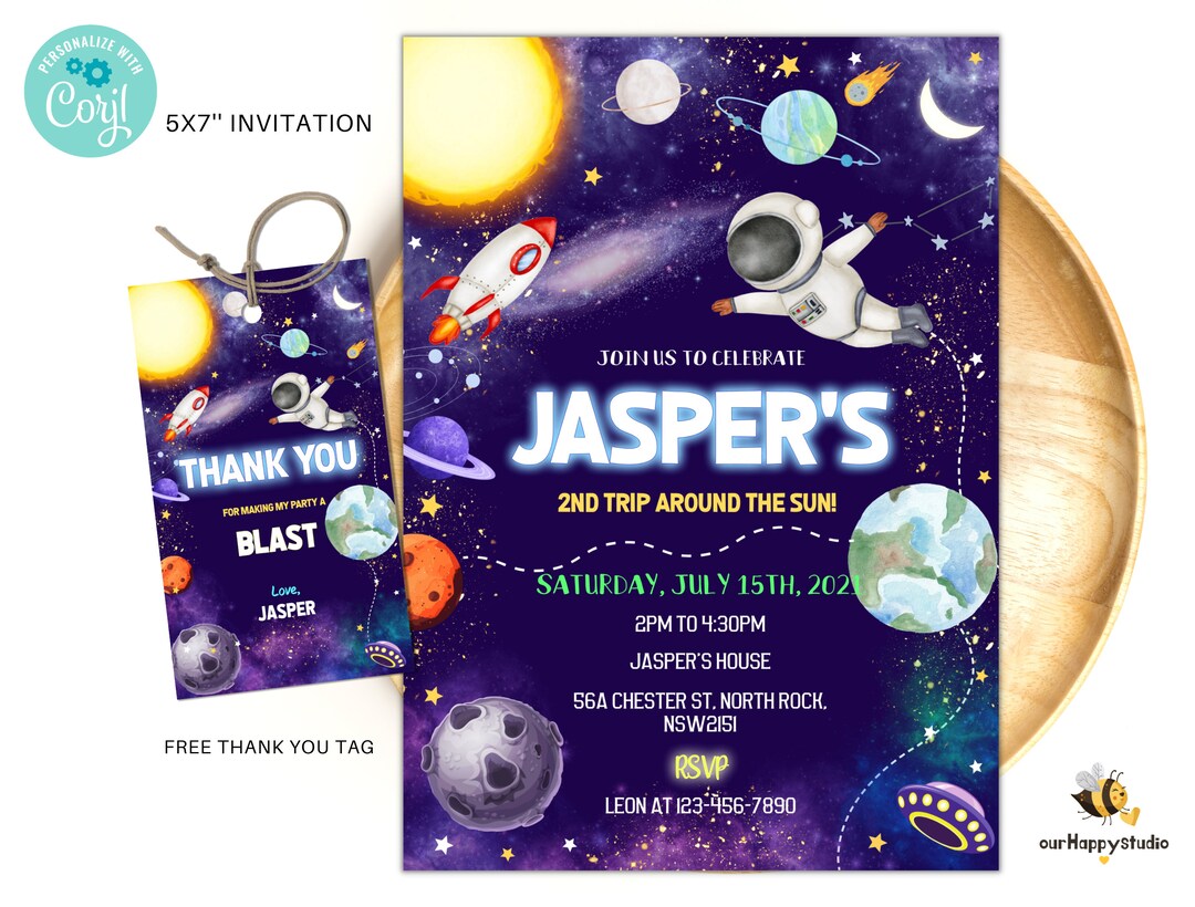 Editable Outer Space Boy Birthday Party Invitation, Galaxy Party Invite ...