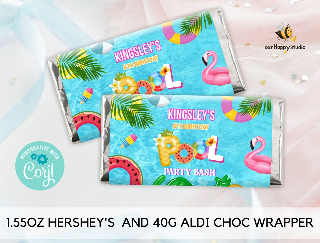 Editable Pool Party Chocolate Bar Wrapper Template, Swim Party Chocolate Bar Wrapper, Summer ...
