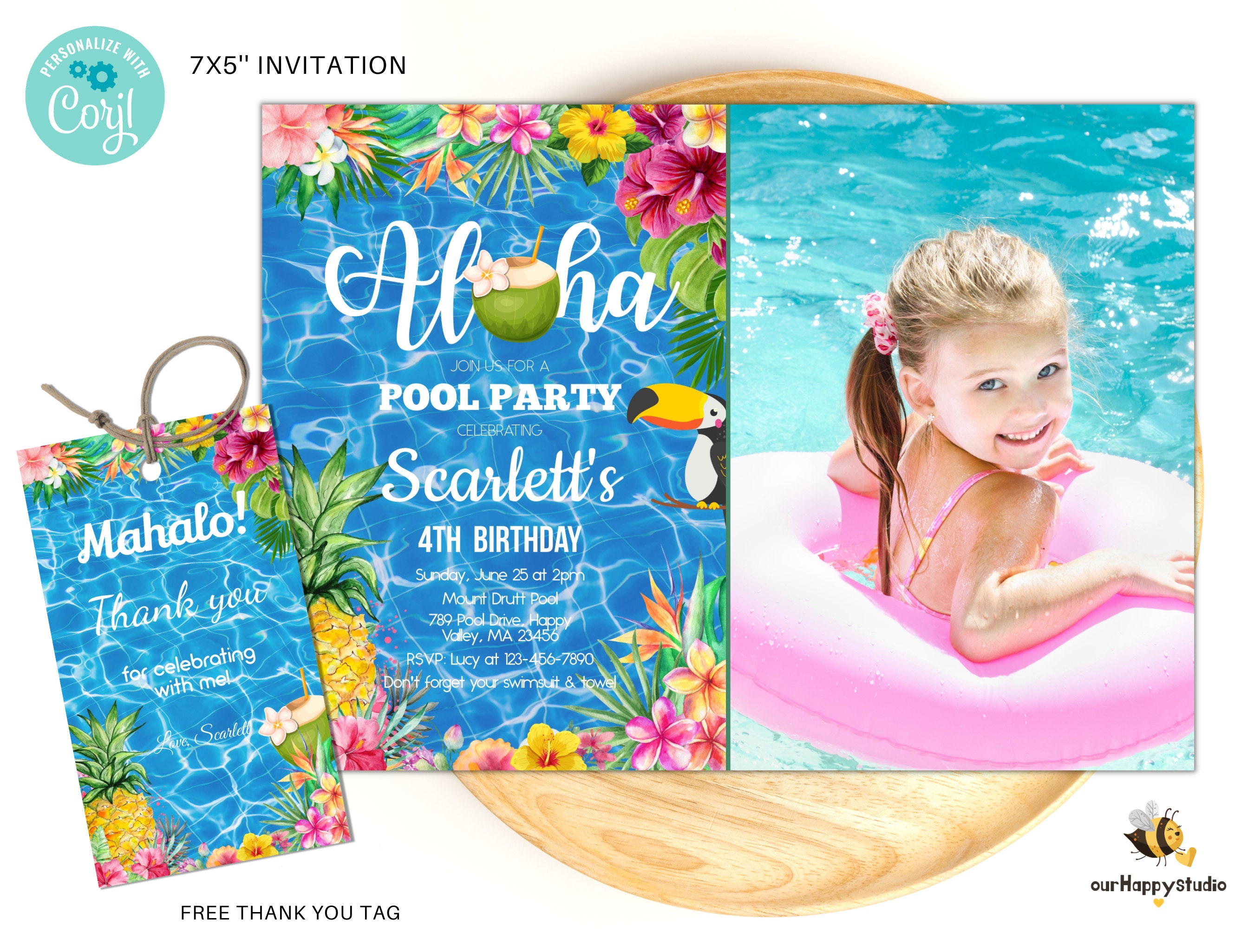 Editable Aloha Pool Party Invitation With Photo Hawaiian - Etsy