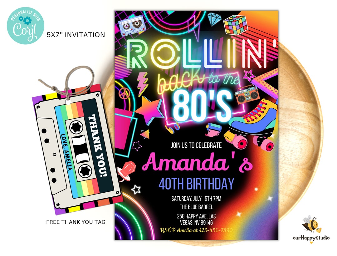 Editable Rollin' Back to 80s Birthday Party Invitation Back to the 80s ...