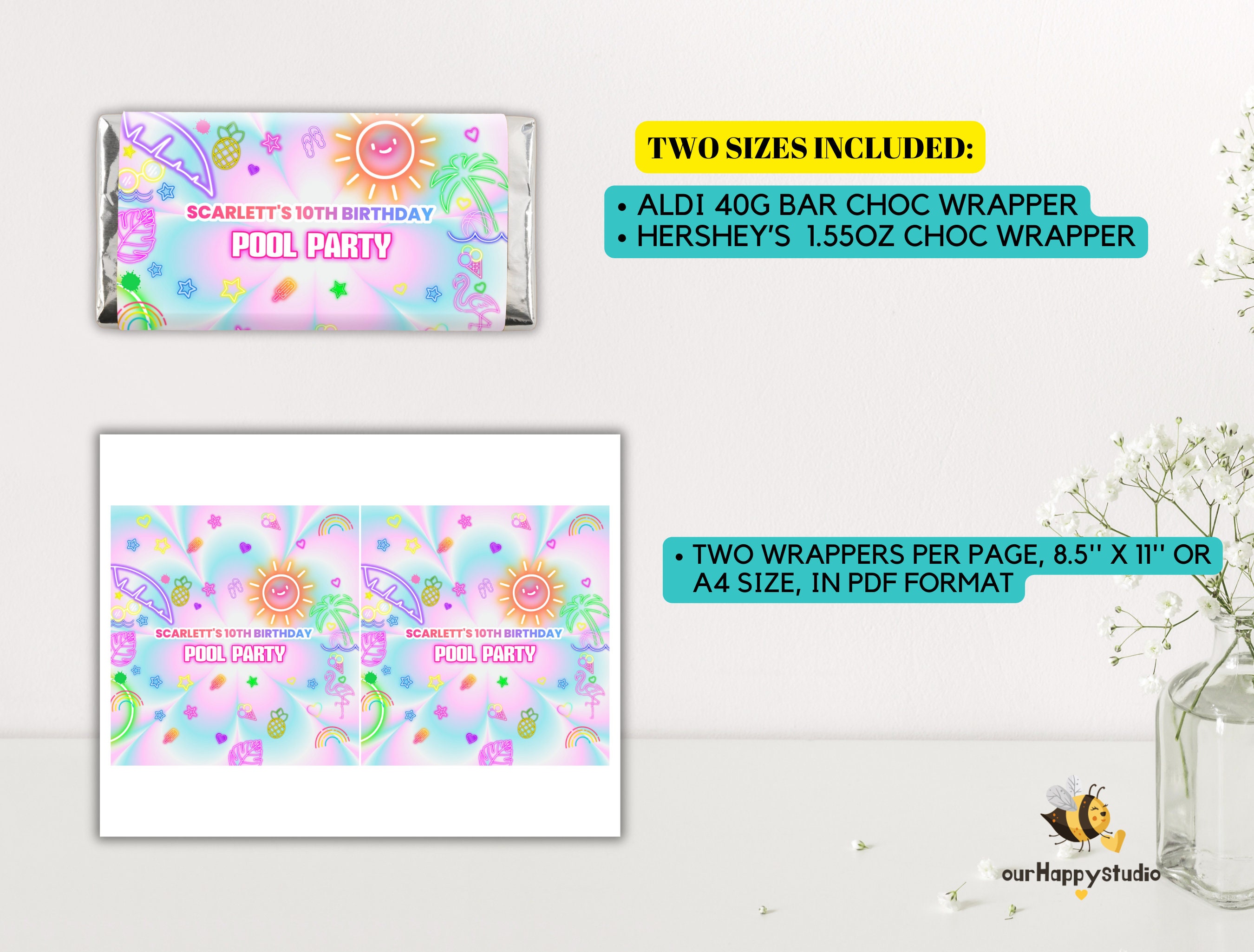 Editable Pool Party Chocolate Bar Wrapper Template, Swim Party ...