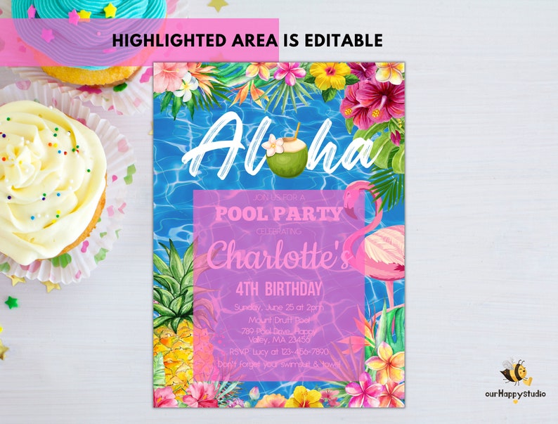 Editable Aloha Pool Party Invitation Hawaiian Birthday - Etsy