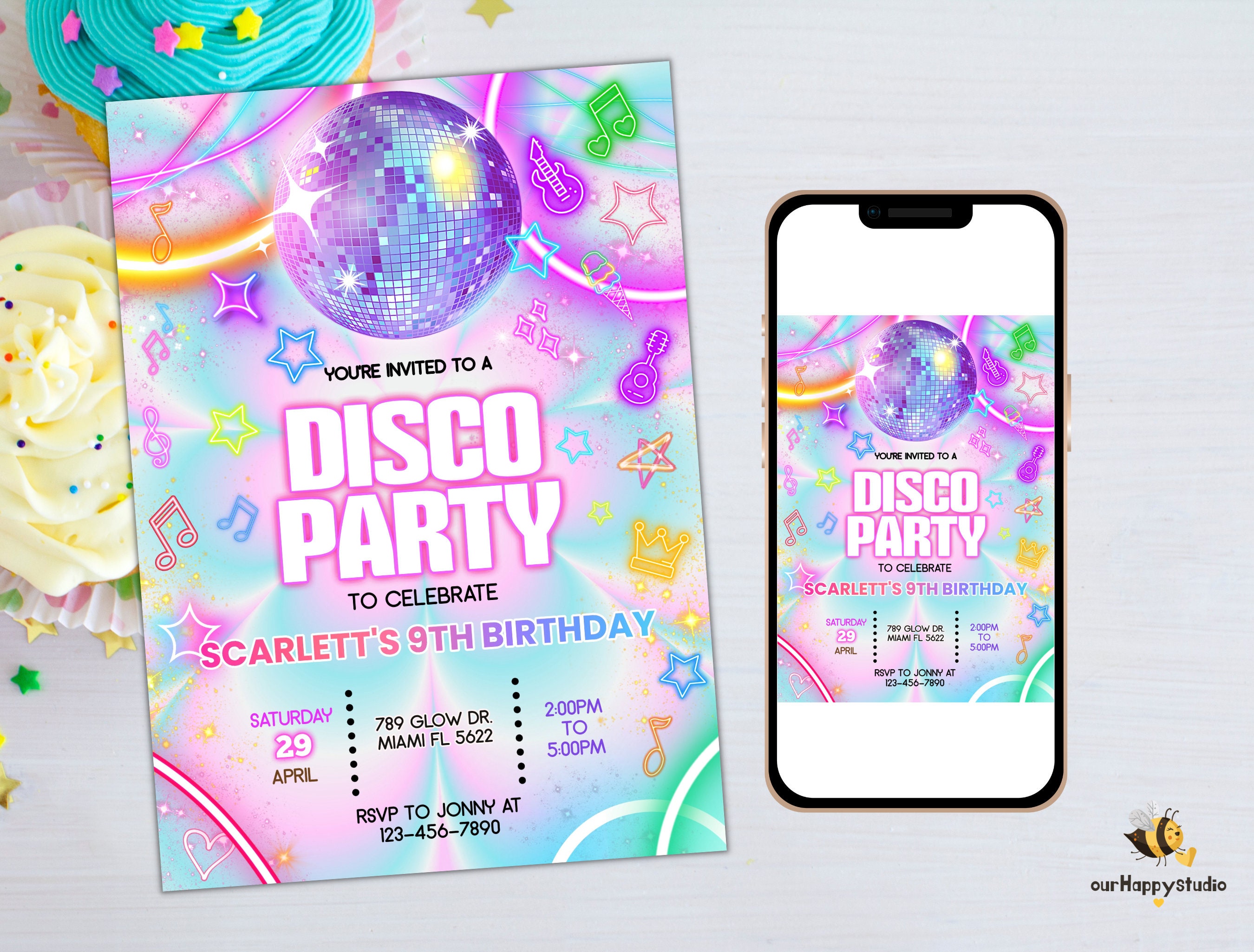 Editable Disco Party Birthday Invitation, Tie Dye Disco Gender Neutral ...