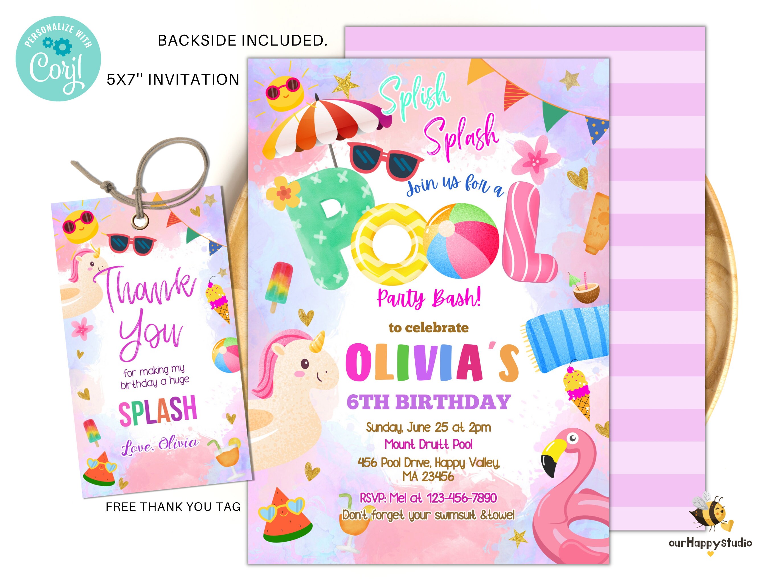 Editable Pool Party Birthday Invitation Tropical Splish Splash - Etsy