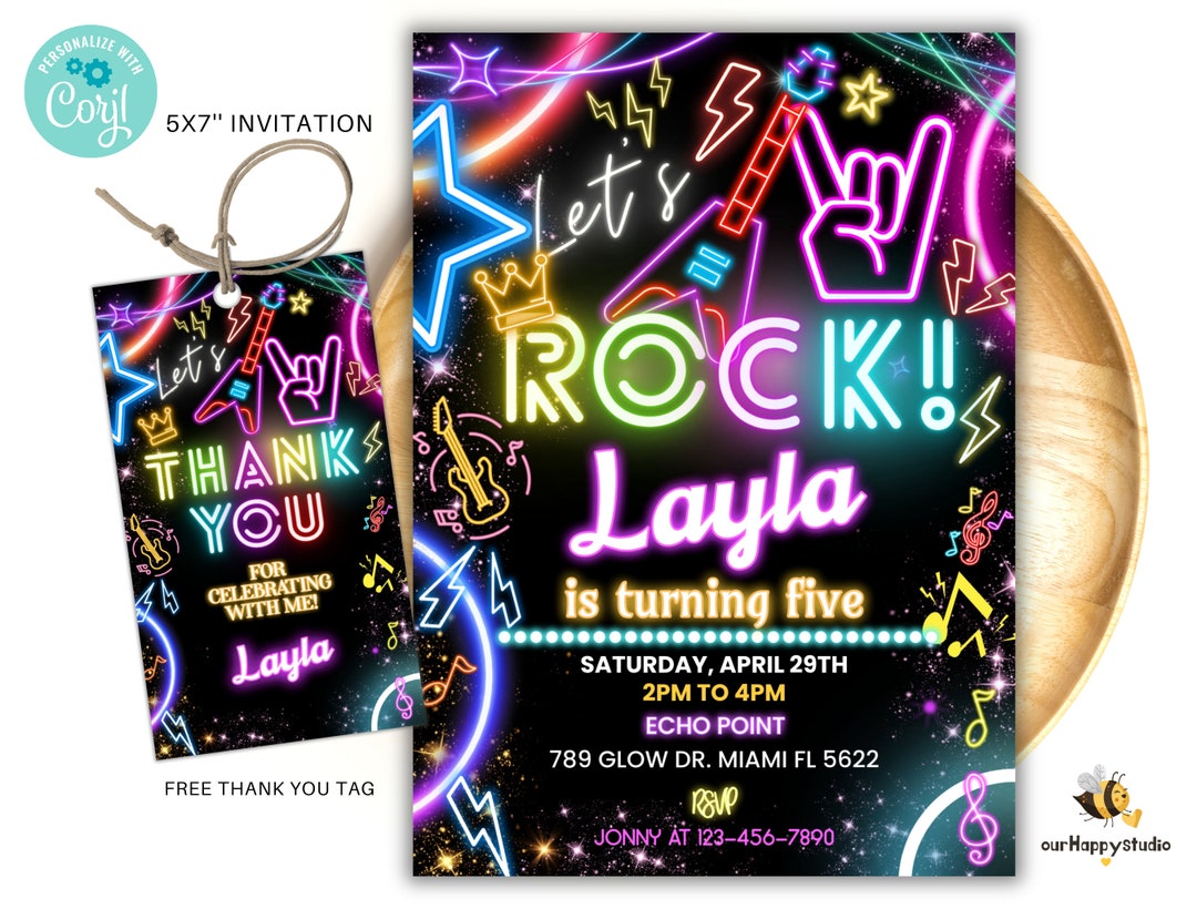 Editable Rock and Roll Birthday Invite, Let's Rock Birthday Invitation ...