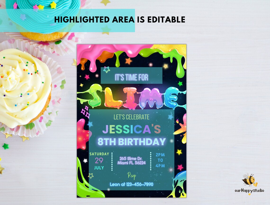 Editable Slime Birthday Party Invitation, Slime Invite, Slime Party ...