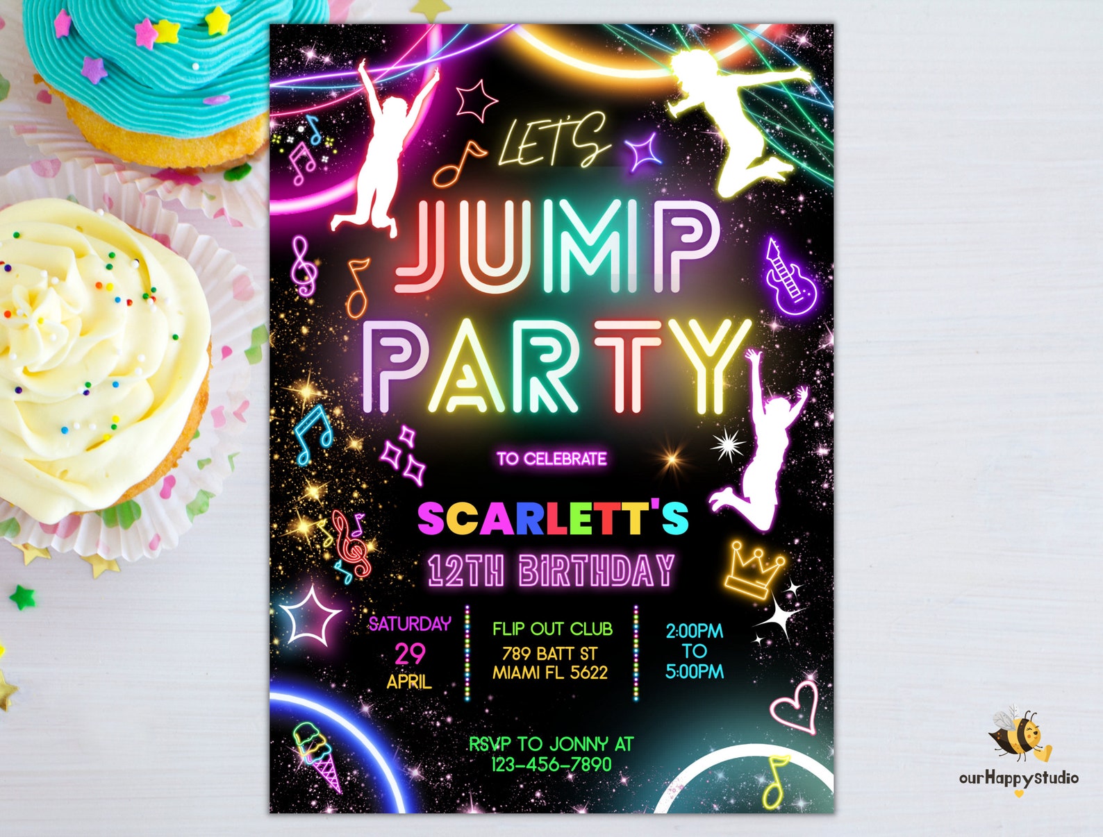 Editable Jump Party Birthday Invitation Glow Trampoline Party - Etsy