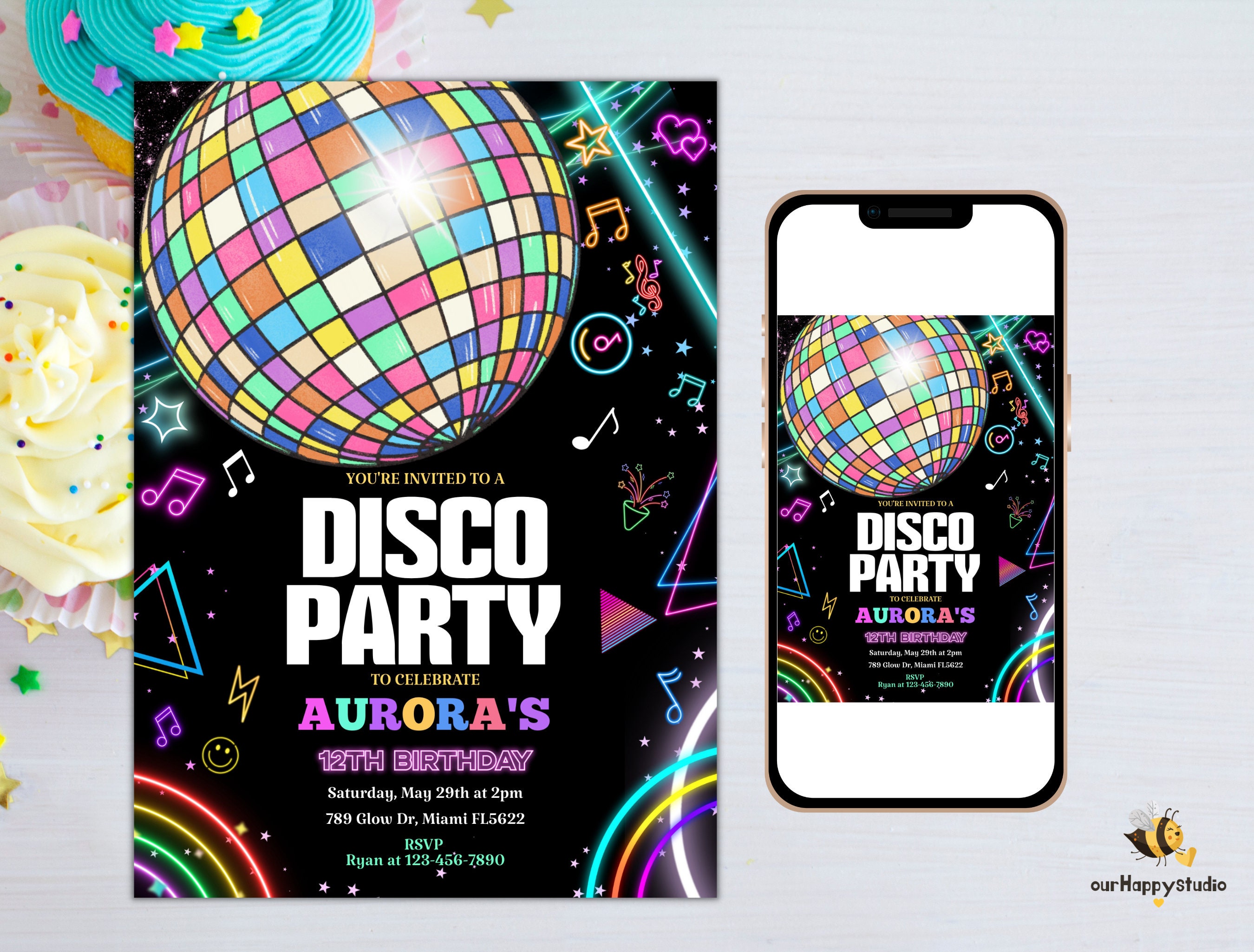 Editable Disco Party Birthday Invitation, Disco Gender Neutral Invites ...