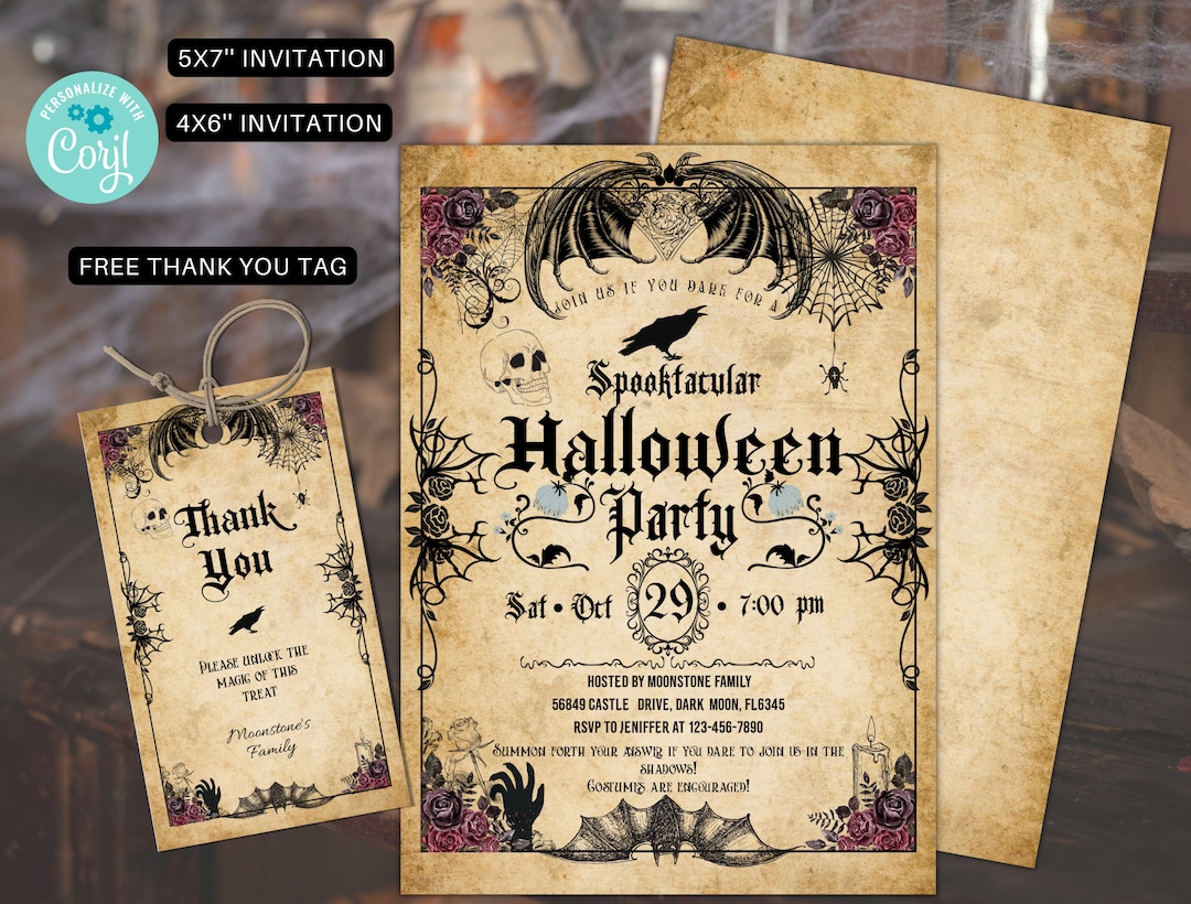 Editable Halloween Gothic Party Invite Vintage Halloween Adults ...