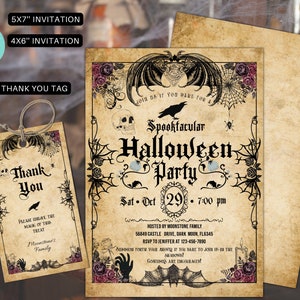 Editable Halloween Gothic Party Invite Vintage Halloween Adults ...