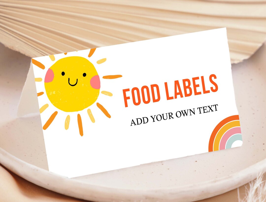 Editable Sun Food Labels, Sunshine Party Place Card Food Tents, First ...