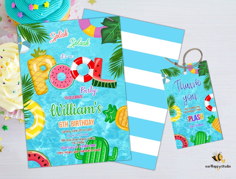 Editable Pool Party Birthday Invitation Tropical Splish Splash - Etsy