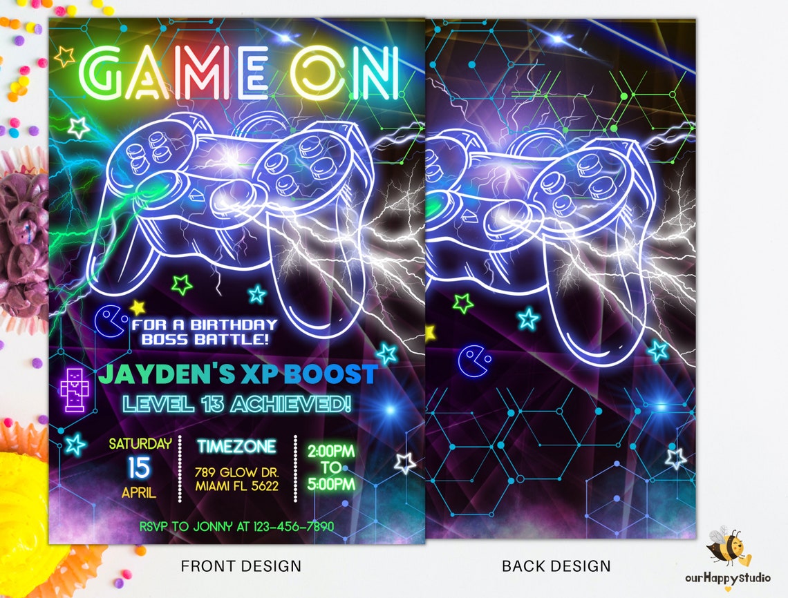 Editable Video Game Birthday Party Invitation Neon Boy Game - Etsy