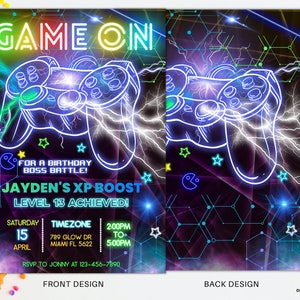 Editable Video Game Birthday Party Invitation Neon Boy Game Party Glow ...