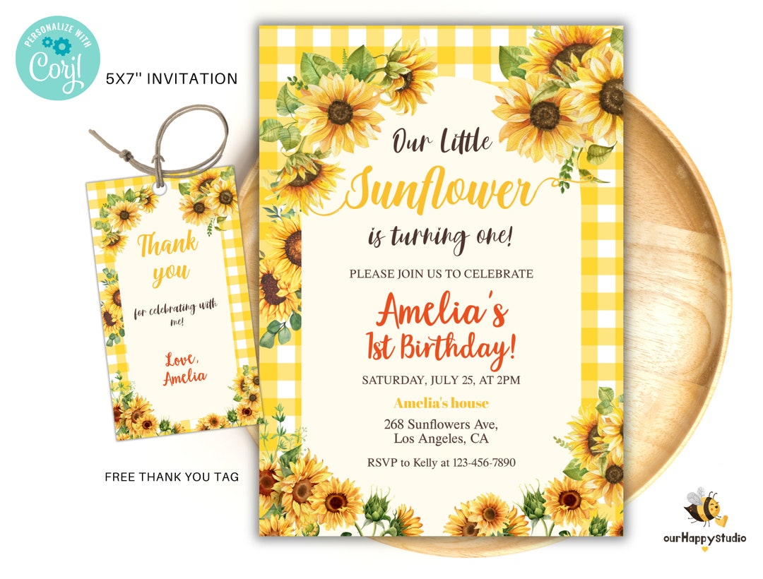 Editable Sunflower Birthday Invite Template, Girl Sunflower Birthday ...