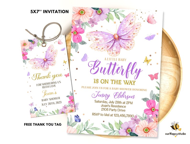 Editable Butterfly Baby Shower Invitation, Printable Purple Butterfly ...