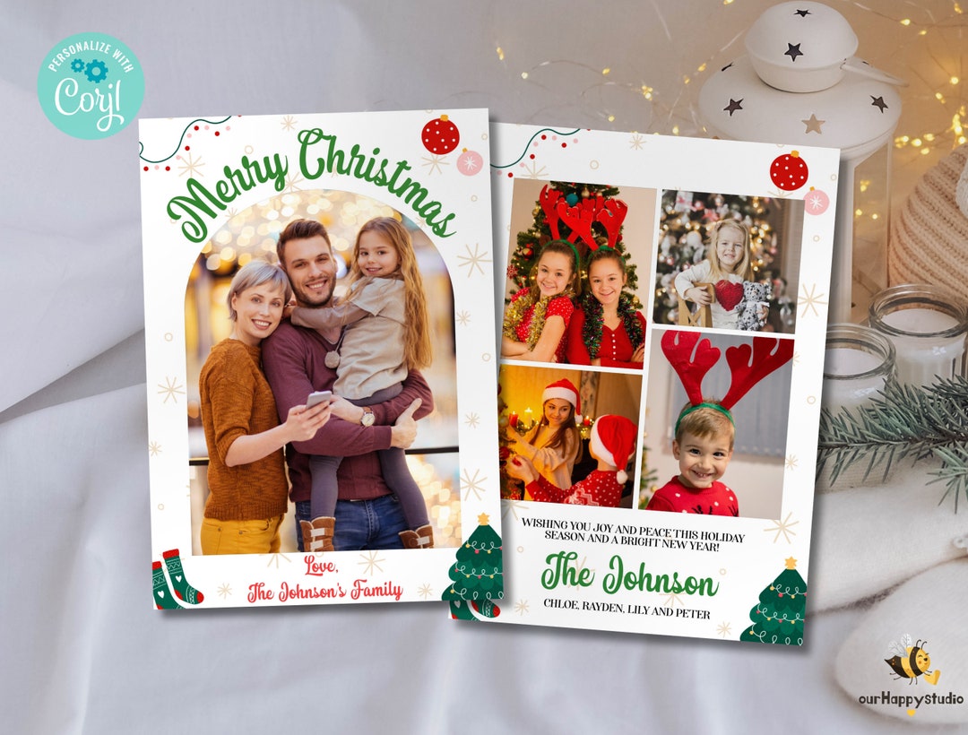 Editable Christmas Card Template, Christmas Photo Card Template ...