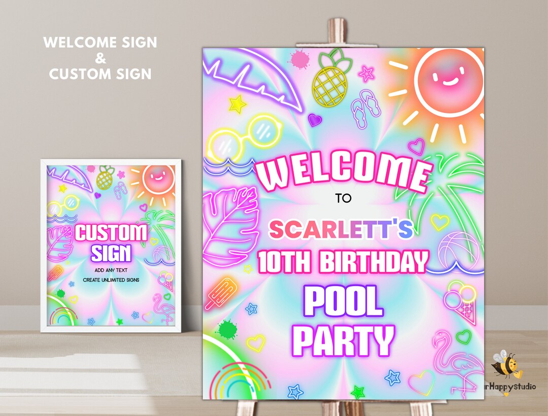 Editable Pool Party Welcome Sign, Tie Dye Pool Party Custom Sign, Swim ...