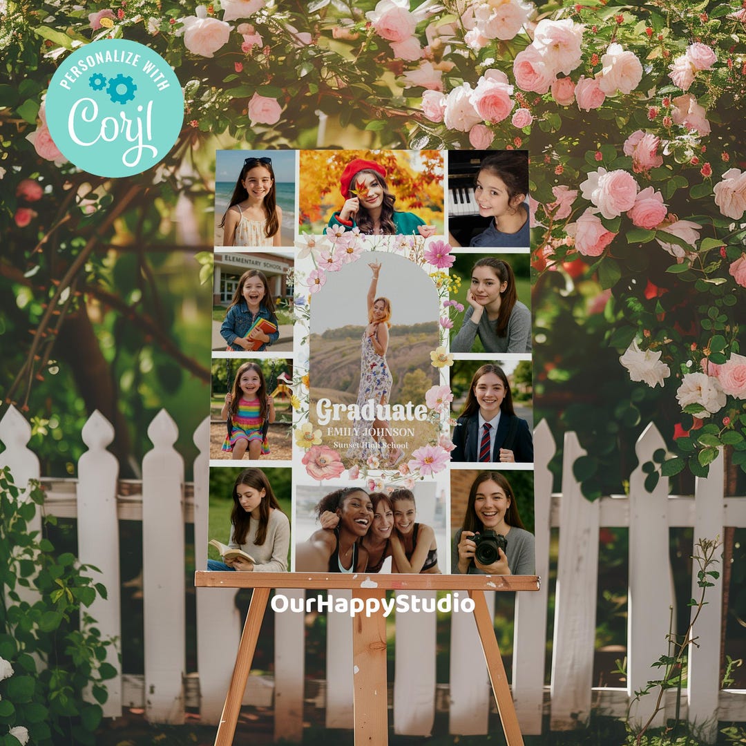 Editable Wildflower Graduation Photo Collage Template, Grad Party ...