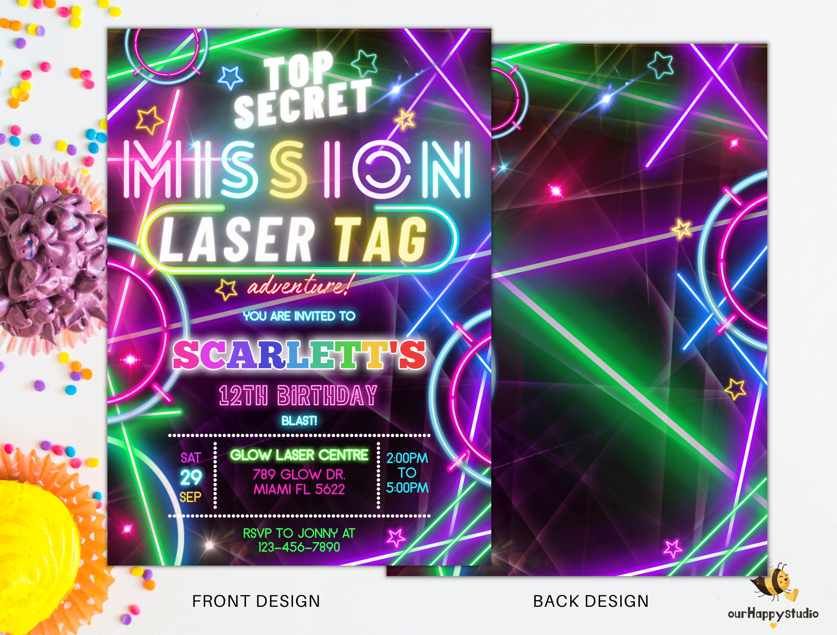 Editable Laser Tag Party Invitation Neon Birthday Party Invite - Etsy ...