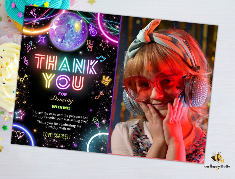 Editable Disco Party Thank You Card Dance Party Thank You - Etsy