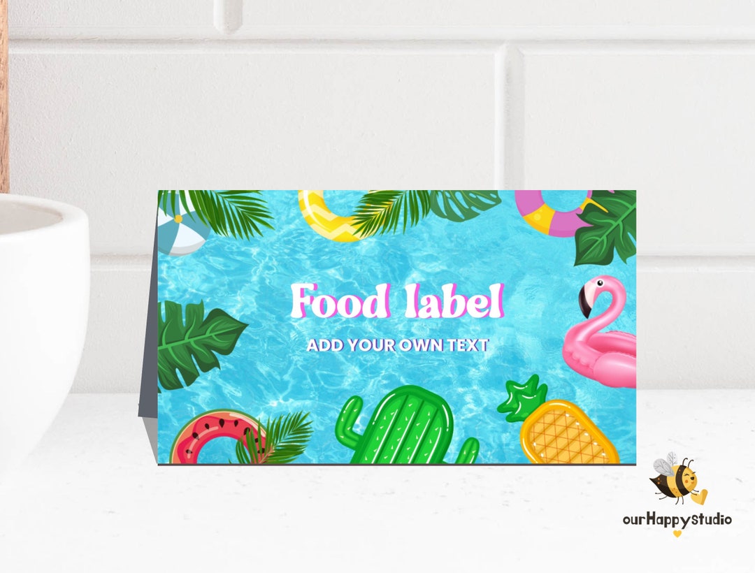 Editable Pool Party Food Labels, Swim Party Place Card Food Tents ...