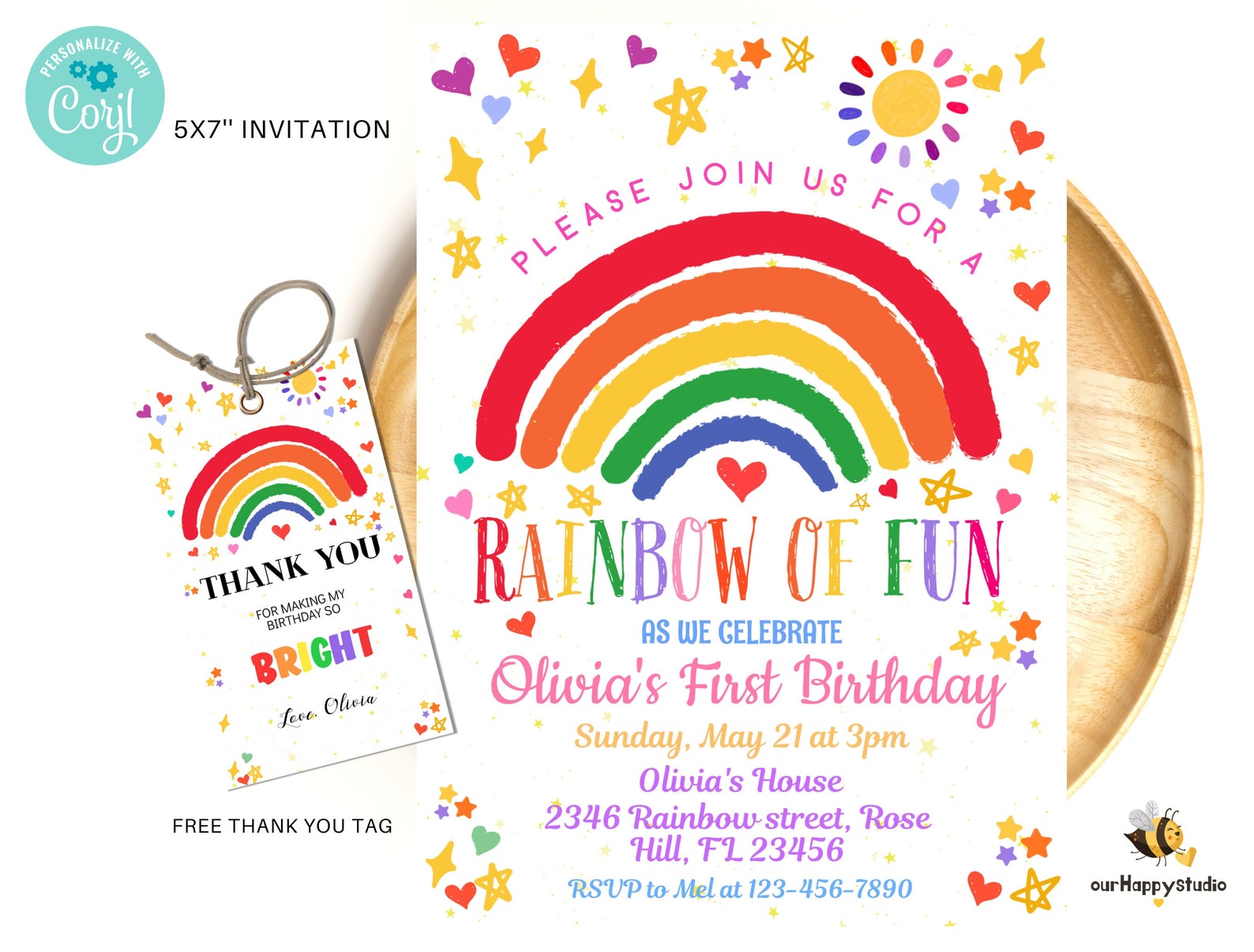 Editable Rainbow Birthday Invitation, Girl Rainbow Party Invites ...