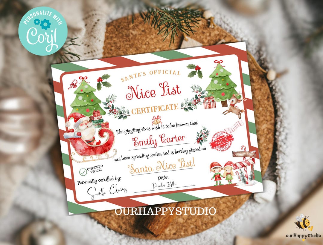 Editable Santa Claus Nice List Certificate Letter, North Pole Christmas ...