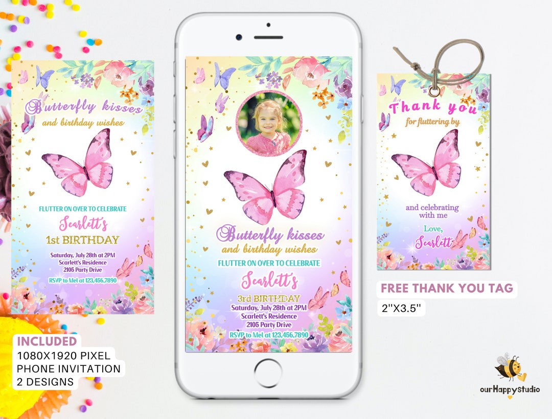 Editable Electronic Butterfly Invitation With Photo, Printable Phone ...