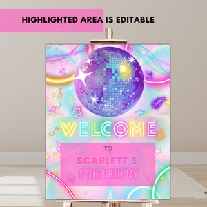 Editable Tie Dye Dance Party Welcome Sign, Disco Party Custom Sign ...