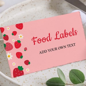 Editable Berry First Food Labels, Strawberry Party Place Card Food ...