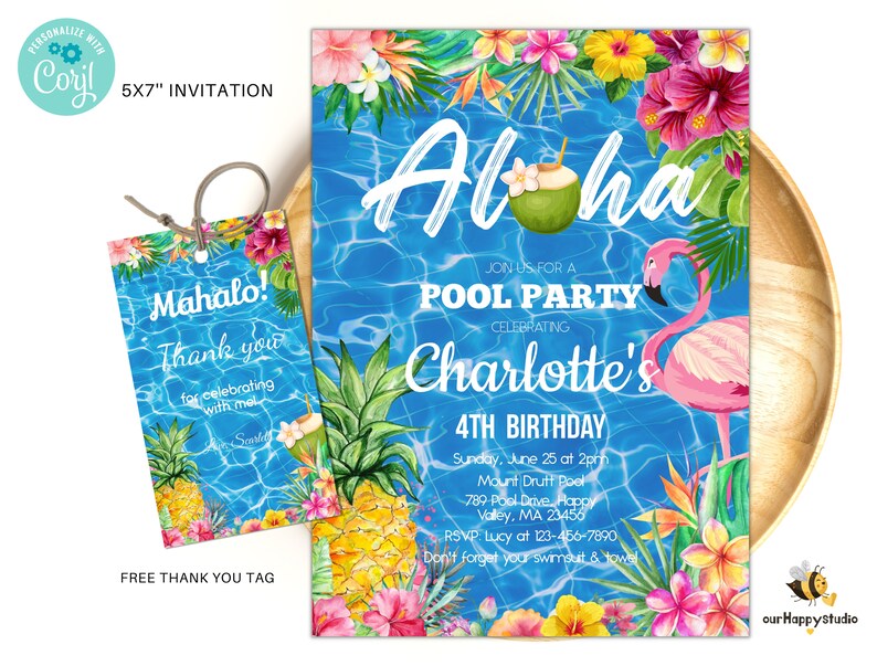 Editable Aloha Pool Party Invitation Hawaiian Birthday - Etsy