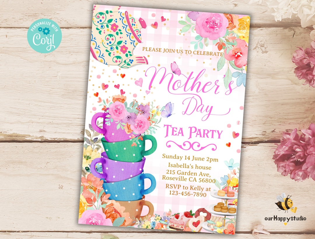 Editable Mother's Day Tea Party Invitation Mothers Day Brunch Invite ...