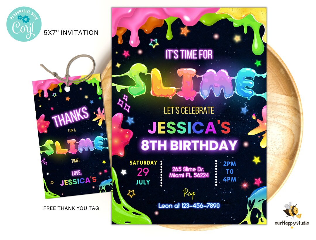 Editable Slime Birthday Party Invitation, Slime Invite, Slime Party ...