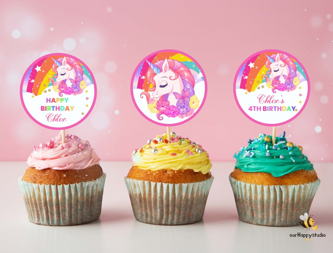 Editable Unicorn Rainbow Circle Cupcake Topper, Rainbow Favor Tag ...