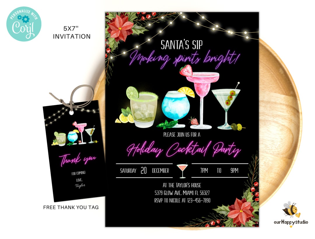 Editable Christmas Cocktail Party Invite, Cocktail Party Invitation ...