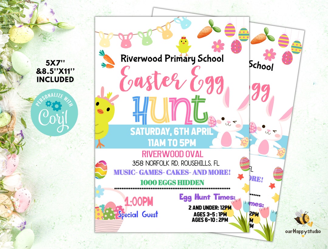 Editable Easter Egg Hunt Flyer, Easter Event Flyer, School Church ...