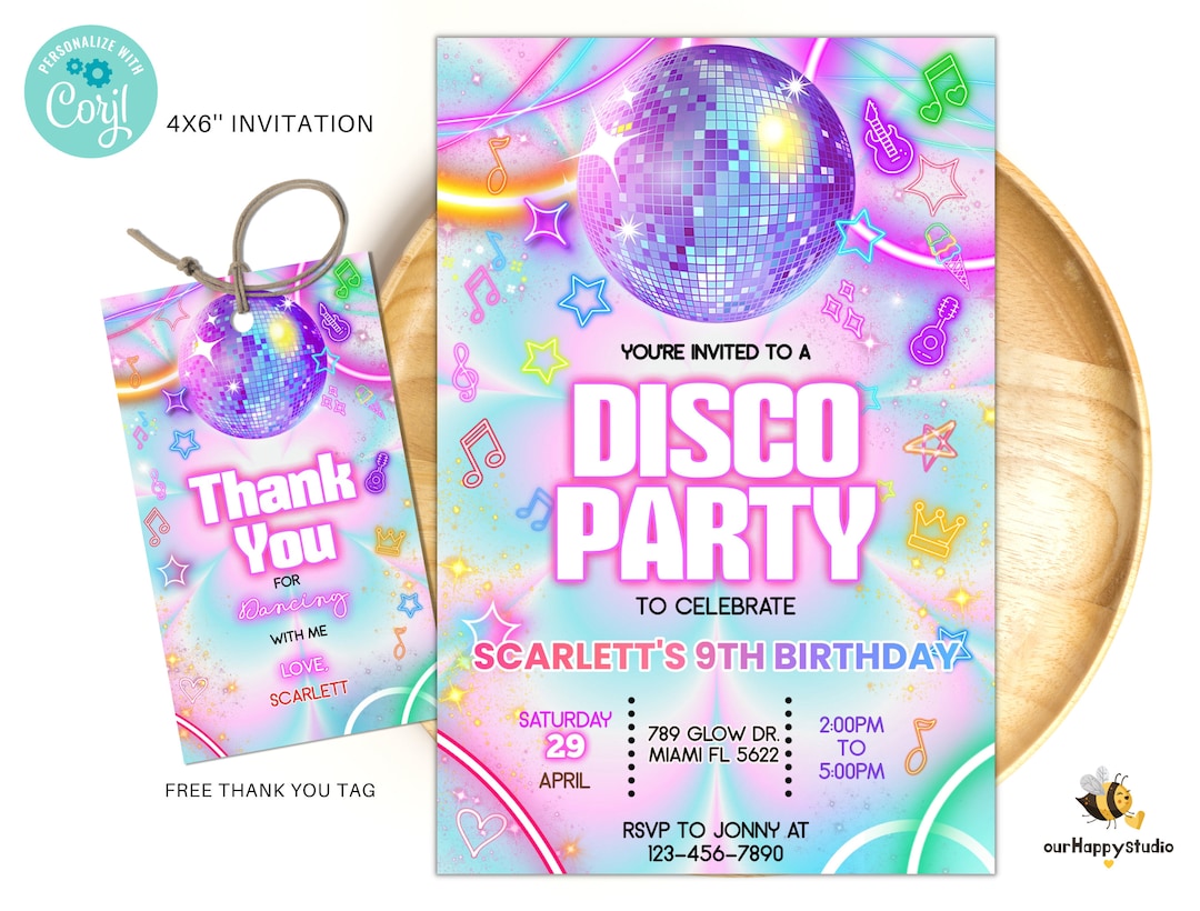 Editable Disco Party Birthday Invitation, Tie Dye Disco Gender Neutral ...