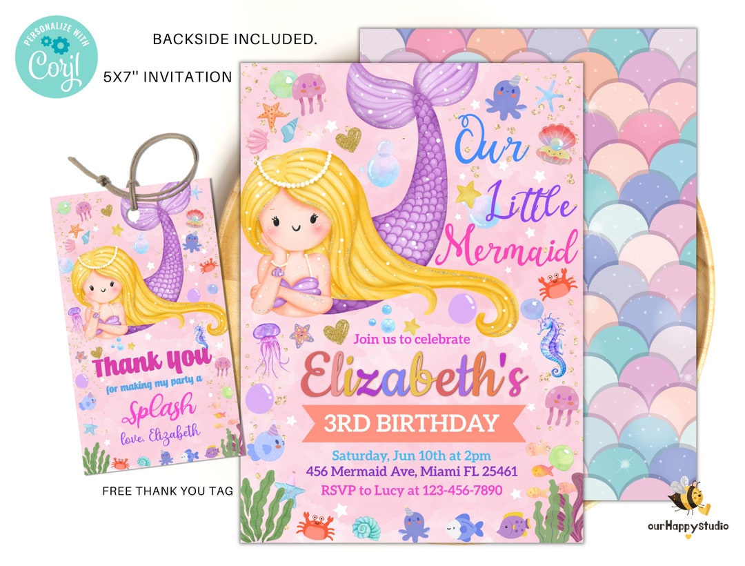 Editable Mermaid Birthday Invitation, Mermaid Invitation, Under the Sea ...