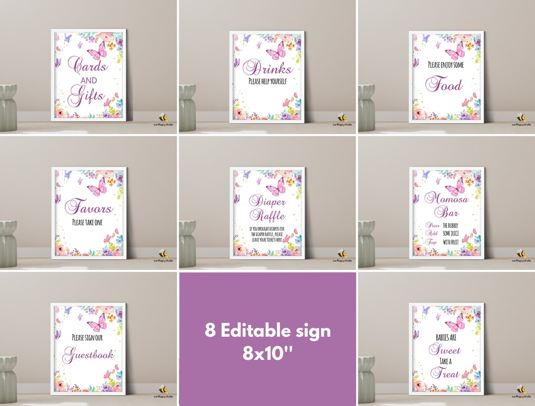 Editable Butterfly Baby Shower Sign Bundle, Baby Shower Sign, Printable ...