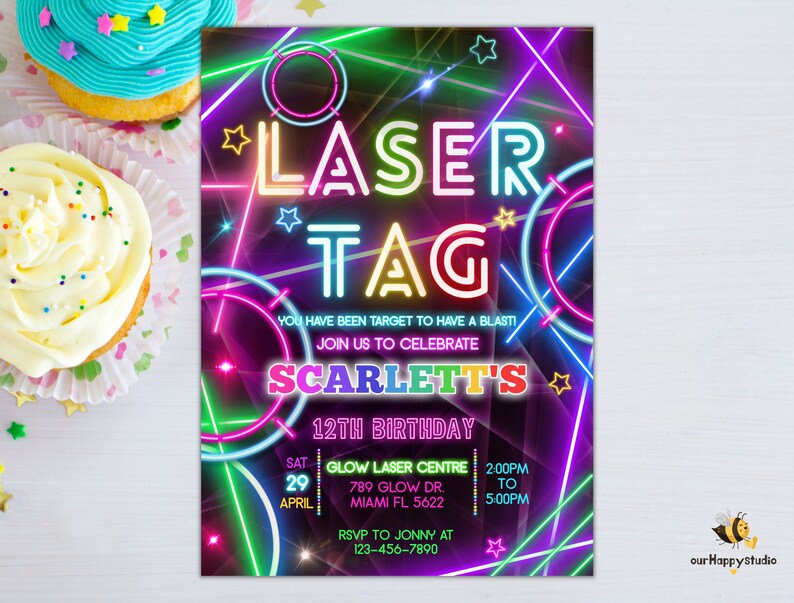 Editable Laser Tag Party Invitation Neon Birthday Party Invite - Etsy